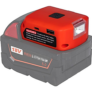 Battery Adapter for Milwaukee 18v Battery USB Charger & 12v DC Port & Work Light - Power Source Supply for Milwaukee Lithium-ion Battery (Tool ONLY)