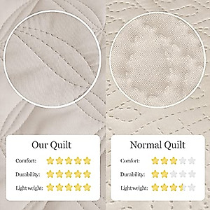 Exclusivo Mezcla Bed Quilt Set Queen Size for All Seasons, Stitched Pattern Quilted Bedspread/ Bedding Set/Coverlet with 2 Pillowshams, Lightweight and Soft, Bone