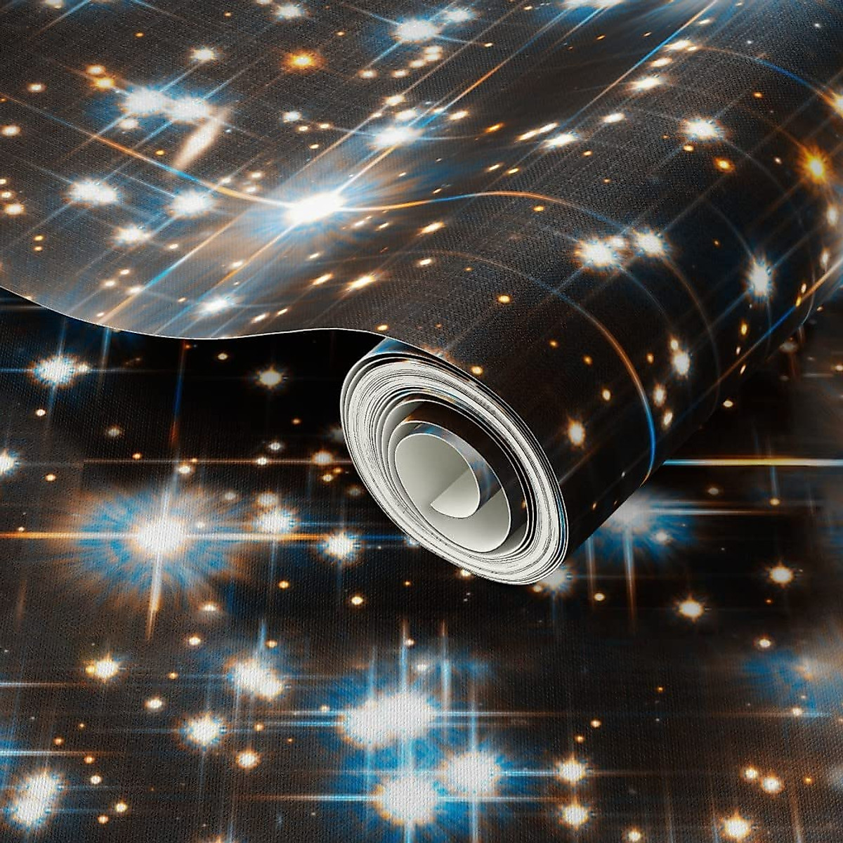 Peel & Stick Wallpaper Swatch - Stars Sparkle Star Field Dark Galaxy Universe Outer Space Photo Blue Nebula Black Custom Removable Wallpaper by Spoonflower