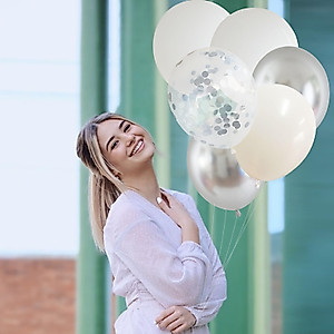 ANSOMO White and Silver Latex Balloons Party Decorations 12 Inch 50 Pcs White Sand Beige Metallic Silver Confetti Wedding Birthday Bridal Baby Shower Winter Christmas Bachelorette Décor Supplies