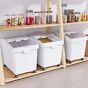 YITAHOME 40L x3(260lb )Ingredient Flour Storage Bin, Commercial 31.5 Gallons(10.5 Gal x3 Pcs) Rice Storage Containers, 750 Cups Flour Bins with Wheels,Clear Sliding Lids and Scoops, for Kitchen, White