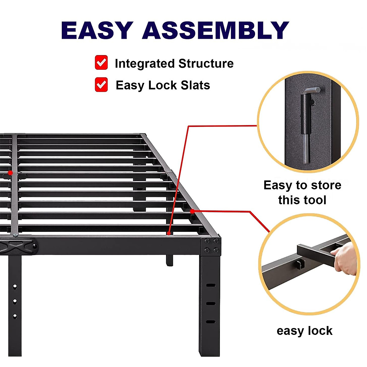 Bed Frame King Size Storage 18 inch Tall,Platform Metal BedFrame for Kids Boys Girls, Heavy Duty Support,No Box Spring Needed, Easy Assembly, Noise Free, Black (King, 18in)