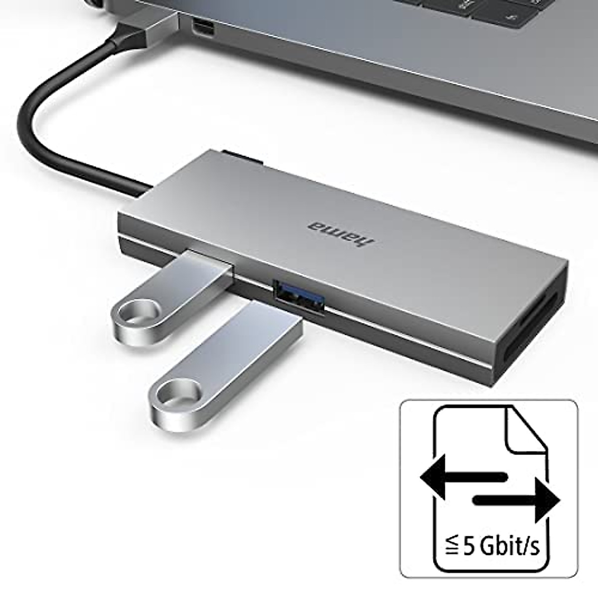 Hama USB C Hub 6 Ports (Multiport Adapter 1x HDMI 4K, 2X USB-A, 1x USB-C for Transfer Data and Charging with PD, 2X Card Reader SD and microSD, USB C Adapter 6-in-1 for Office, Home Office) Aluminium