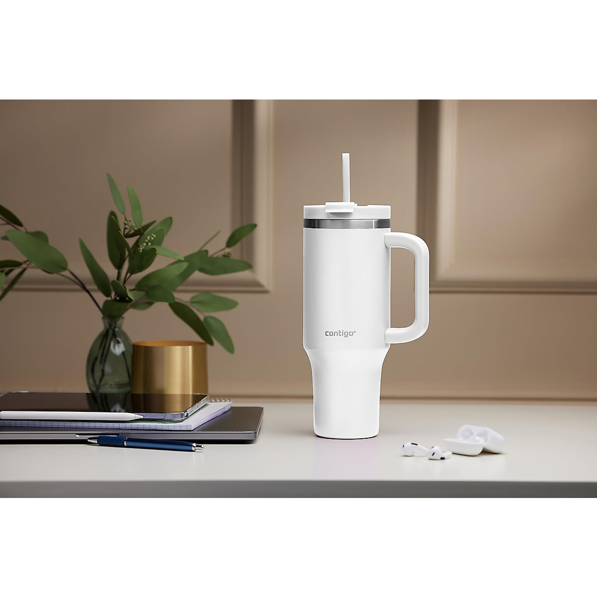 Contigo Streeterville Tumbler 1200 ml with Handle | Stainless Steel Vacuum Insulated Water Bottle with Straw and Lid | Cold for 29 Hours | Travel Mug | Thermal Flask | BPA Free