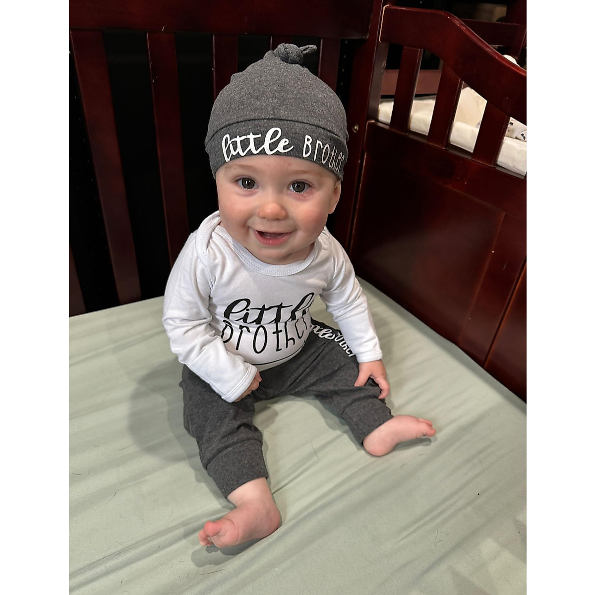 AGAPENG Newborn Boy Outfits Infant Boy Clothes Little Brother Outfit Long Sleeve Romper Pants with Hat Newborn Baby Boy Clothes