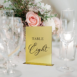 JINMURY 5x7 Inch Glod Acrylic blank Sign with Stand | 10 Pack Blank Glod Acrylic Table Signs and Base for DIY Wedding Table Numbers, Wedding Signage, Events& Parties