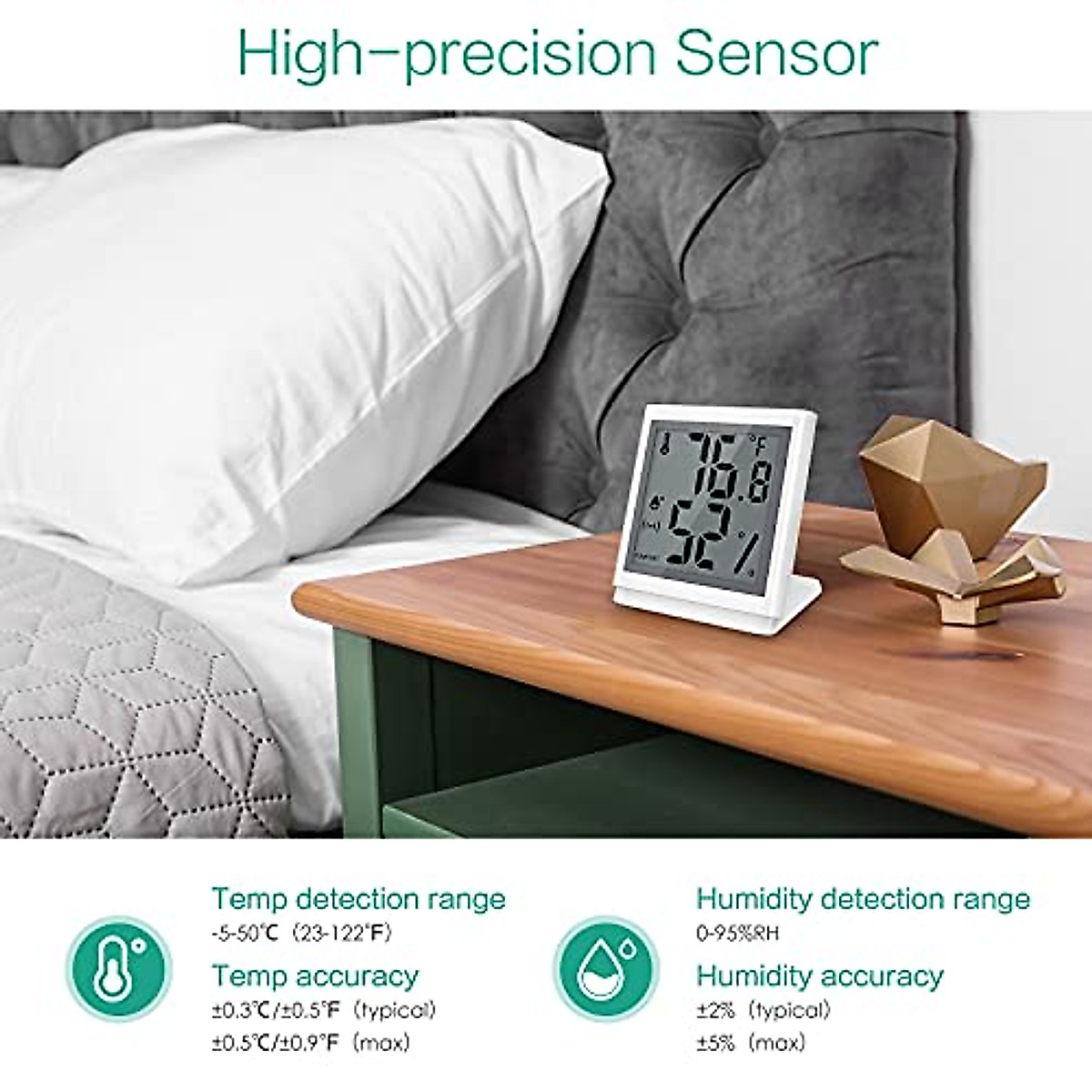 ORIA WirelessThermometer Hygrometer, Wireless Humidity Temperature Sensor, LCD Humidity Monitor with Data Storage, Free Data Export Temp Humidity Sensor for Home, House