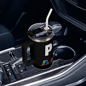 Proud Autism Dad Autism Awareness 40 Oz Tumbler with Handle And Straw Lid,Insulated Reusable Stainless Steel Travel Glass Mug 40 Ounces