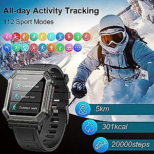 Smart Watch for Men Fitness Tracker: (Make/Answer Call) Bluetooth Military Smartwatch for Android Phones iPhone Waterproof Outdoor Digital Sport Run Tactical Watches Step Counter Heart Rate Monitor