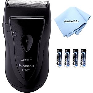 Panasonic ES 3831 K Men's Electric Razor Bundle: Cordless Wet/Dry Shaver + 4AA Battery Pack + BluebirdSales Deluxe Cleaning Cloth
