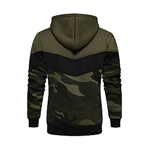 Maiyifu-GJ Camo Loose Fit Hoodies for Men Color Block Sport Hooded Sweatshirt Long Sleeve Contrast Color Pullover Hoodie (Armygreen 2,Medium)