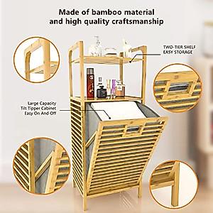 Bamboo Laundry Hamper Basket with Liner Bag Storage - Clothes Hamper with Handles 2-Tier Shelves Space Saving Laundry Room Shelves for Bathroom Living Room Bedroom Decorate