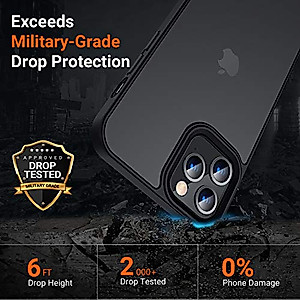 TORRAS Shockproof for iPhone 12 Pro Max Case, Military Grade Drop Protection Translucent Matte Case Compatible for iPhone 12 Pro Max Phone Case, Guardian Series, Black