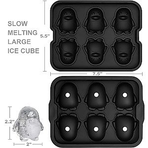 Nax Caki 3D Penguin Ice Cube Tray, 2.2" Large Thicked Silicone Fun Shapes Whiskey Ice Mold with Funnel for Cocktails,Bourbon,Brandy, Whiskey Gifts for Men Black