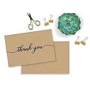 Kraft Thank You Note Cards - (Set of 50) 4" x 6" - Blank on Back - Thick Cardstock, Personal, Business, Large