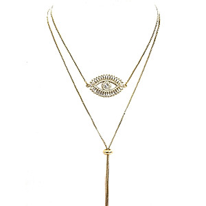 LESLIE BOULES Gold Evil Eye Lariat Necklace for Women 18K Gold Plated Sliding Adjustable Chain Choker Jewelry