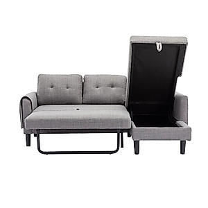 Eafurn 3 Seater Sectional Chaise Lounge and Storage,L Shaped Convertible Pull Out Bed,Comfy Velvet Upholstery Corner Sofa & Couches Button Tufted Living Room Furniture Sets, Gray 72.44"