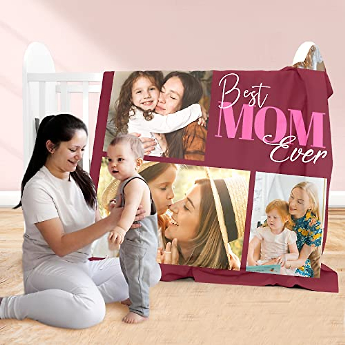 Baosity Mother's Day Blanket Gifts for Mom, Custom Blanket with Photos/Text, Personalized Picture Blanket Throw, Customized Birthday Gifts for Mom from Daughter Son - 4 Size (6 Photo W/Text)
