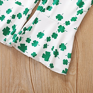Detigee Baby Girl St. Patricks Day Outfit Nreborn Saint Patrick's Day Flare Pants Outfit (Green-Flare, 0-3 Months)