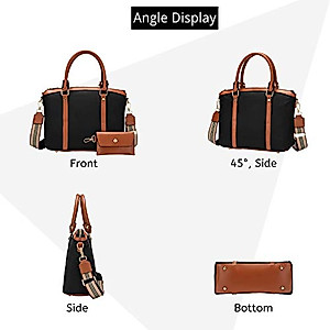 TMFAN Women Satchel Handbags Top Handle Work Bag Shoulder Purse and Wallet Set, Black