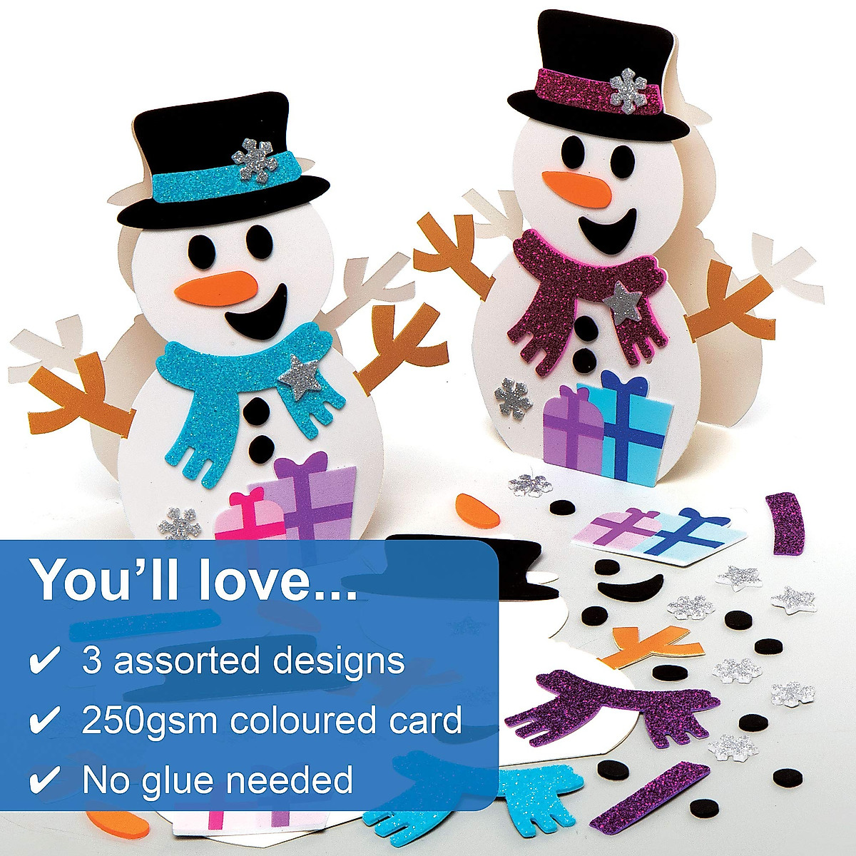 Baker Ross AX531 Snowman Mix & Match Card Kits - Pack of 6, Personalize Your Own Festive Cards, Arts and Crafts for Kids