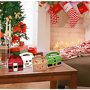 Gift Boutique 24 Pack Christmas Treat Boxes Xmas Cardboard Party Favor Gable Paper Box Santa Elf Snowman Reindeer for Wrapping Classroom Supply Fill with Candy Treats Cookies Cupcake Goodies Prize