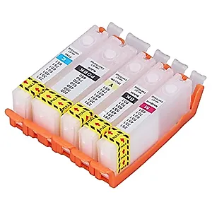 FTVOGUE 5Pcs Ink Cartridge Reusable Smoothly Ink Output PGBK BK C M Y Printer Cartridge for Test Papers Documents (150-151)