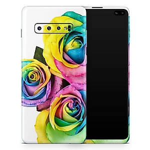 DesignSkinz Rainbow Dyed Roses Protective Vinyl Decal Wrap Skin Cover Compatible with The Samsung Galaxy S20 (Screen Trim & Back Glass Skin)