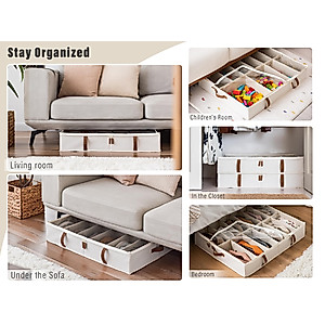 StorageWorks Under Bed Shoe Storage Organizer, Underbed Shoes Container with Adjustable Dividers, Shoe Storage Basket with Cover, Beige, 2-Pack, Space-Saving Shoe Box Fits up to 24 Pairs