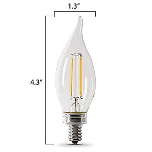 Feit Electric 40-Watt Equivalent CA10 LED Light Bulb, Dimmable Enhance Glass Candelabra Filament, 300 Lumens, 13 Yrs. Lifetime, 2700K Soft White, 6-Pack - CFC40/927CA/FIL/6