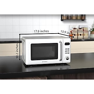 Emerson MWR7020W-N Retro Digital Microwave Oven with Timer & LED Display 700W with 5 Micro Power Levels, 8 Pre-Programmed Settings, Express & Defrost, with Child Safe Lock, 0.7 Cu. Ft, White