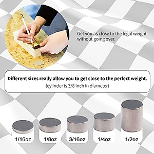 MUUNN Cylindrical Tungsten Weights for Pinewood Cars Derby,Bring Your Car to The 5 oz Limit and Make The Faster Pine Derby Car,10-Pack (1/8 oz Each)