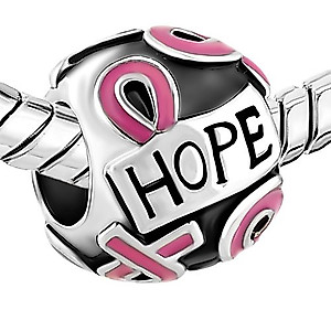 ShinyJewelry Breast Cancer Awareness Pink Ribbon Charm Hope Love Bead For Bracelet
