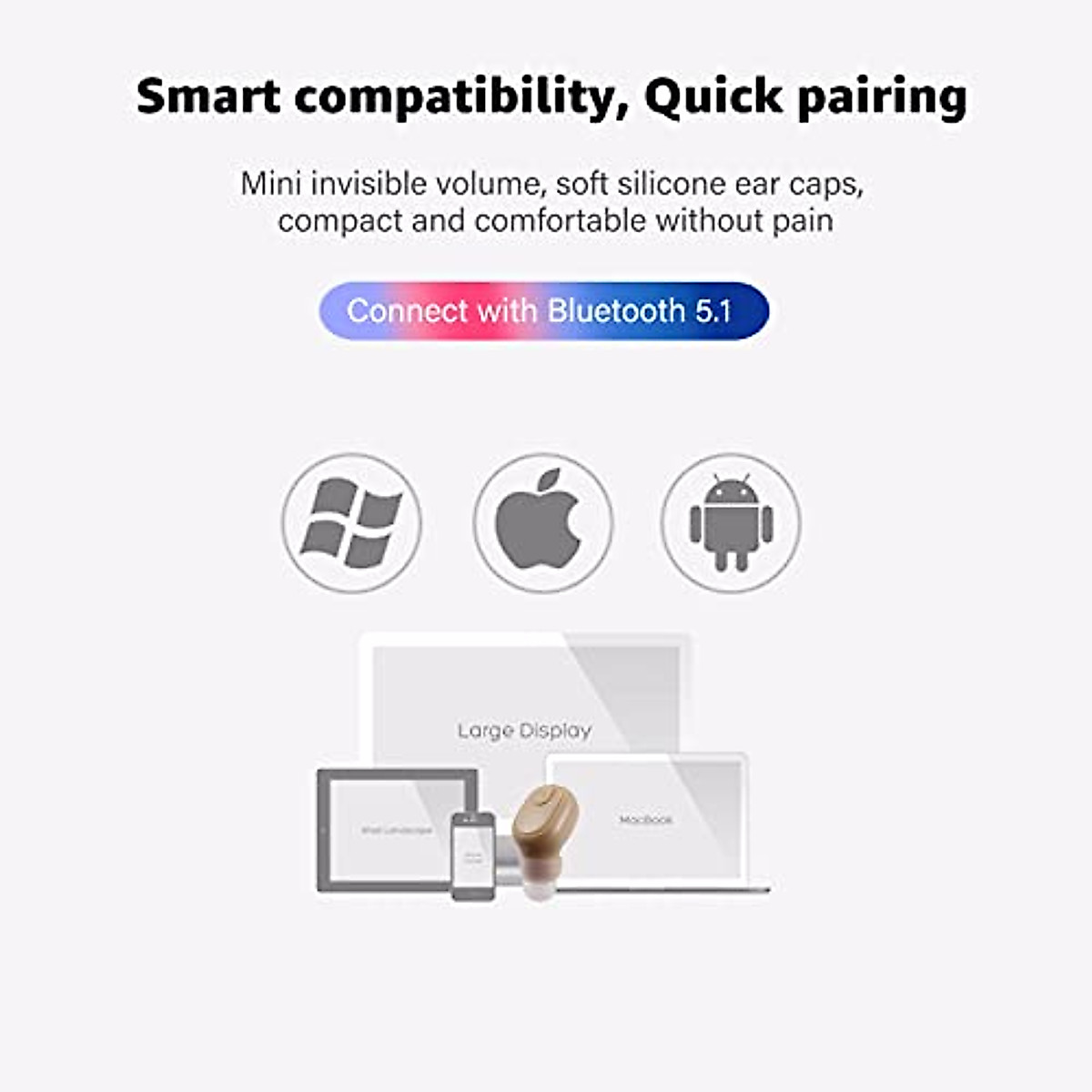 GOALSEN X7 Single Bluetooth Wireless Earbud Mini Invisible in-Ear Super Long Battery Life Headphone -Beige