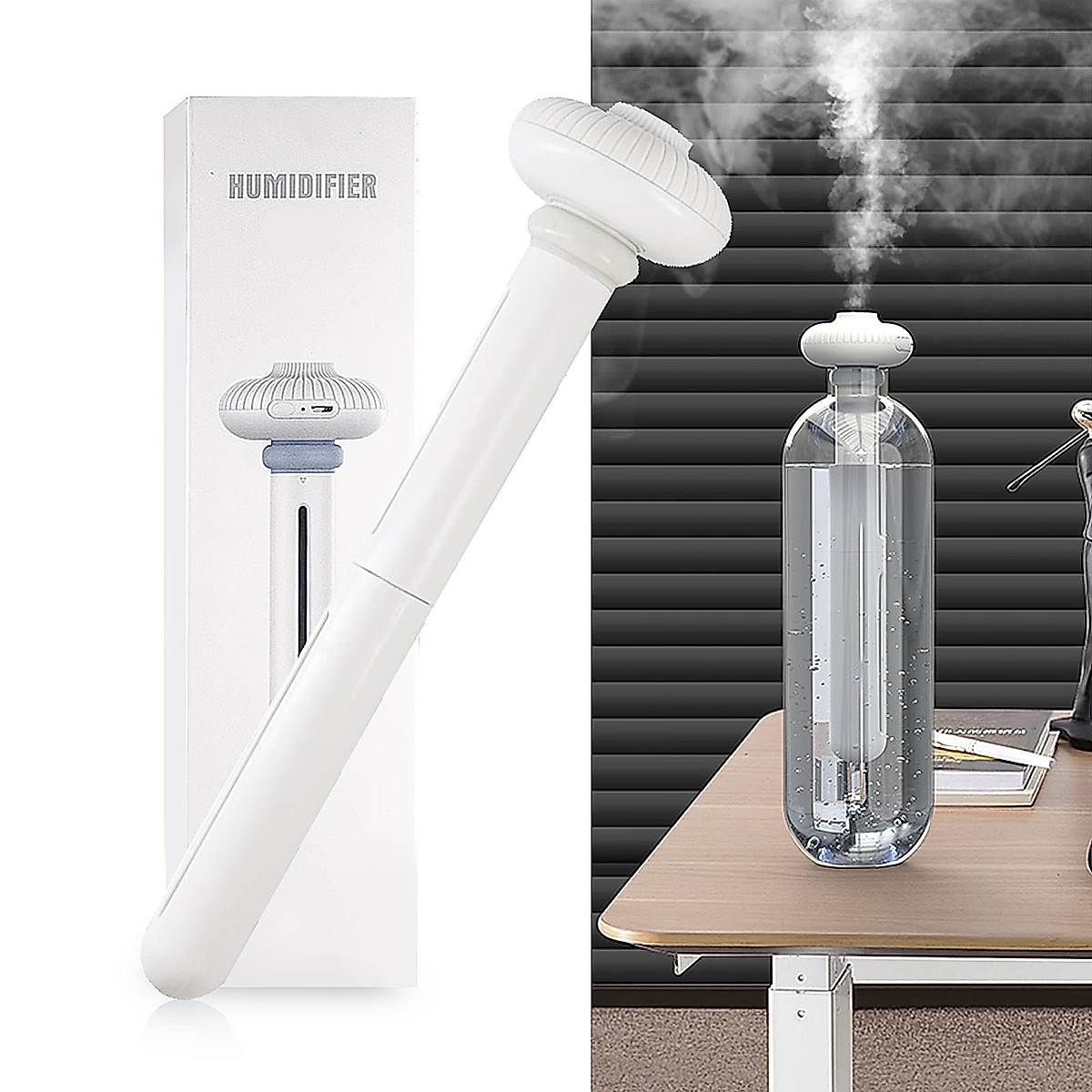 Mini Portable Humidifier for Car,Personal USB Powered Bedroom Quiet Humidifier with Container Diversity and Auto Shut Off,Ultrasonic Cool Mist Humidifier Plants, Car, Office, Hotel White