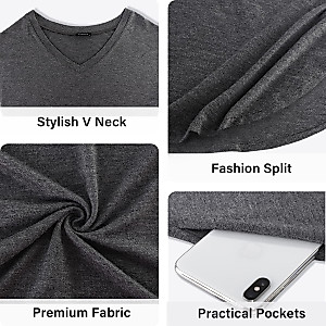 Arolina Women's Summer Maxi Dress Short Sleeve V Neck Casual Loose Long Beach Split Dresses with Pockets Dark Grey