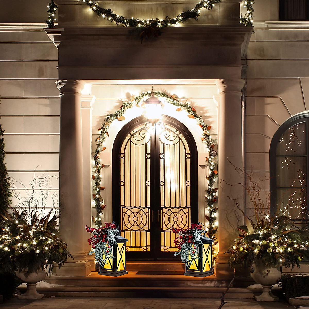 Christmas Candle Lantern 14Inch, Christmas Lanterns Garden Flashing Candle Light, Decorative Hanging Lantern for Indoor Home Tables and Fireplaces Outdoor Patios