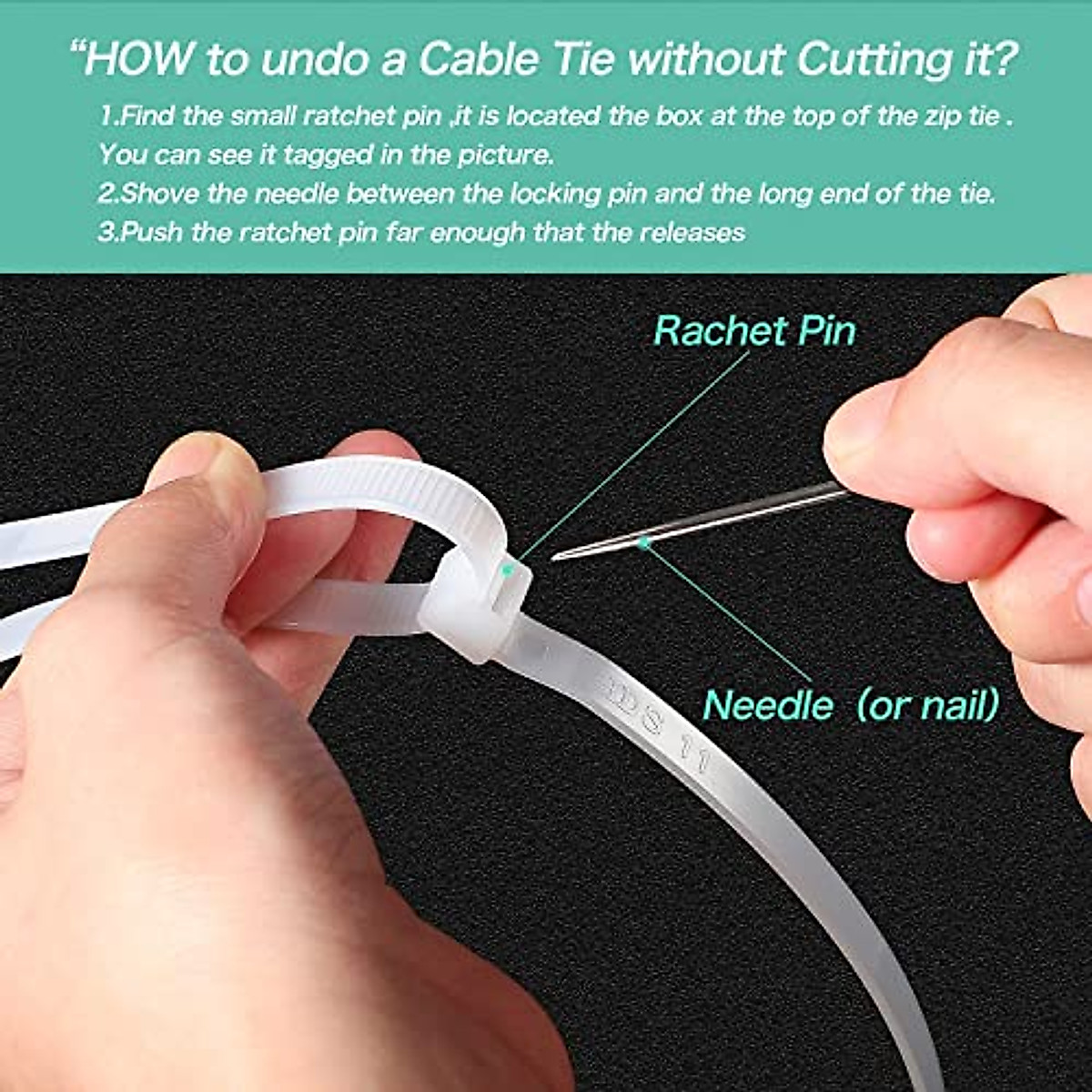 50 Pcs Zip Ties Heavy Duty Strong Large Cable Industrial Sturdy Wire Ties, Awnings Tying Branches Bundling of Crops Fixed Water Pipes(White,24 inch x 7.9 mm)