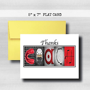 Personalized Hockey Red Coach Thank You Card, 5"x 7" FLAT CARD, Greeting Cards