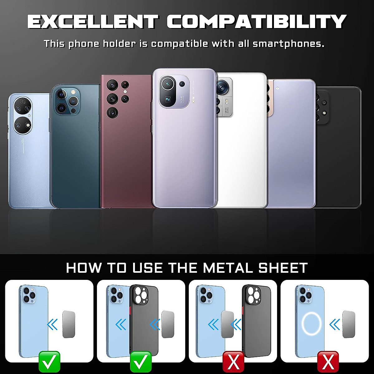 Car Phone Stand, DIPEQOBA Must-Have Alloy Folding Magnetic Cell Phone Mount, Stable Versatile Automobile Dashboard Holder With Dual 360° Rotation, Universal Hands Free Car Accessory for All Smartphone