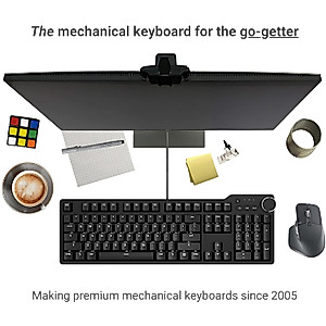 Das Keyboard 6 Professional Backlit Wired Mechanical Keyboard – Clicky Cherry MX Blue Switches, Shine-Through Keycaps, 2-Port USB C Hub, Media Controls, Durable Aluminum Enclosure, Volume Knob, NKRO