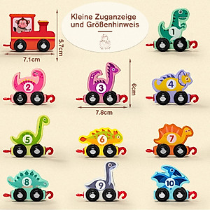 Wooden Dinosaur Numbers Train Game for Toddlers 3 Years Old,Early Education Learning Calculation Block Kit Toys for Boys & Girls Birthday Gift.