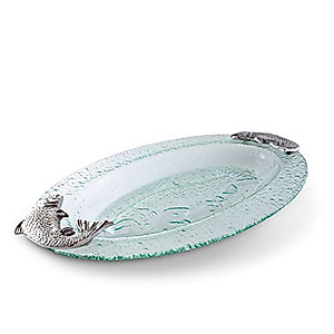 Arthur Court Designs Aluminum Salmon Fish Bagel Lox Glass Platter 20 inch x 11.5 inch