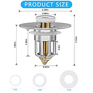 XYCING Universal Bathroom Sink Stopper (Pack of 2), Pop Up Bathroom Sink Drain with Anti-Clogging Filter Basket, 2 in 1 Brass Sink Drain Plug for 1.02-1.96 in Basin Drain Holes