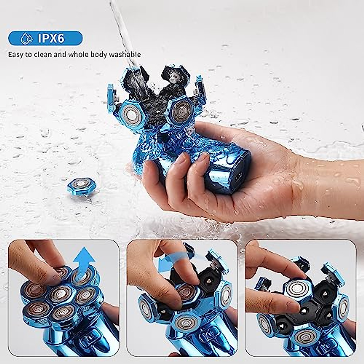 UPTARD Electric Head Shavers for Men, Bald Razor Men,Head Shaver with Nose Hair Sideburns Trimmer, LED,Travle Lock (Blue) 7.17×4.2×4.41 (ht1699)