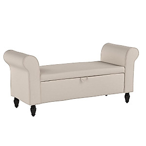 ALISH Modern Storage Bench with Arms, 54“ King Button Tufted Bed Bench Entryway Bench with Storage, Upholstered Bedroom Bench for Living Room Bedroom Light Beige