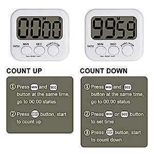 stonylab 2pk Digital Timer, 2-Pack Basic High Decibel Loud Alarm Countdown Timer Digital Timer Kitchen Timer Event Timer with Magnetic Back and Large Digits