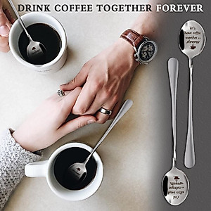 2 Pcs 7.5 inches Engraved Coffee Spoons Let's Have Coffee Together Forever Personalized Stainless Steel Spoon Ice Cream Spoon Couple Gifts Valentines Day Gifts