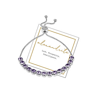 INSPIRED VOICES Easy Slider Adjustable Bracelets - Lariat Tennis Bracelets for Women, Rhinestone Bracelets for Women - Blue Bracelet, Pink Bracelet, Purple Bracelet & More (June - Lavender)