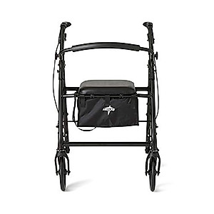 Medline Aluminum Rollator Walker with Seat, Folding Mobility Rolling Walker has 8 inch Wheels, Black